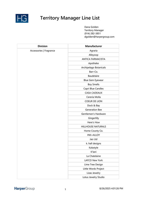 Harper Group - Dana Golden Line List - Page 1